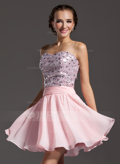 A-Line/Princess Sweetheart Short/Mini Chiffon Sequined Homecoming Dress ...