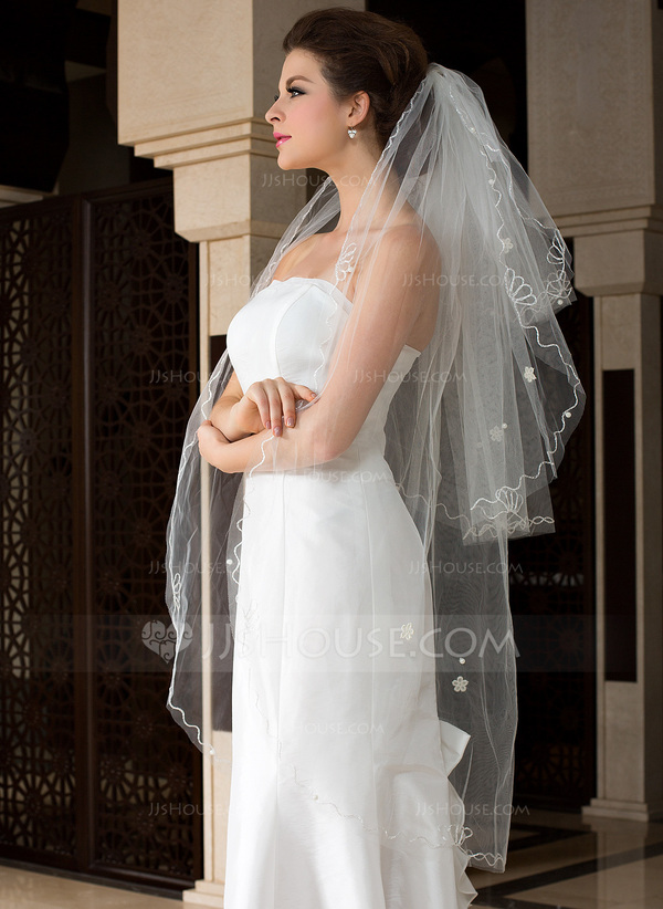 Three-tier Fingertip Bridal Veils With Cut Edge (006036614) - JJ's House