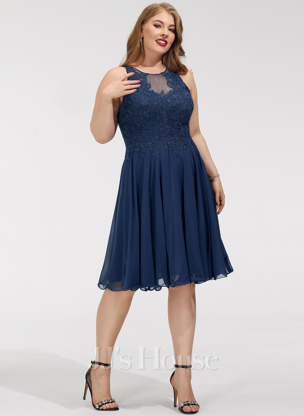A-Line Scoop Knee-Length Chiffon Lace Homecoming Dress With Beading ...