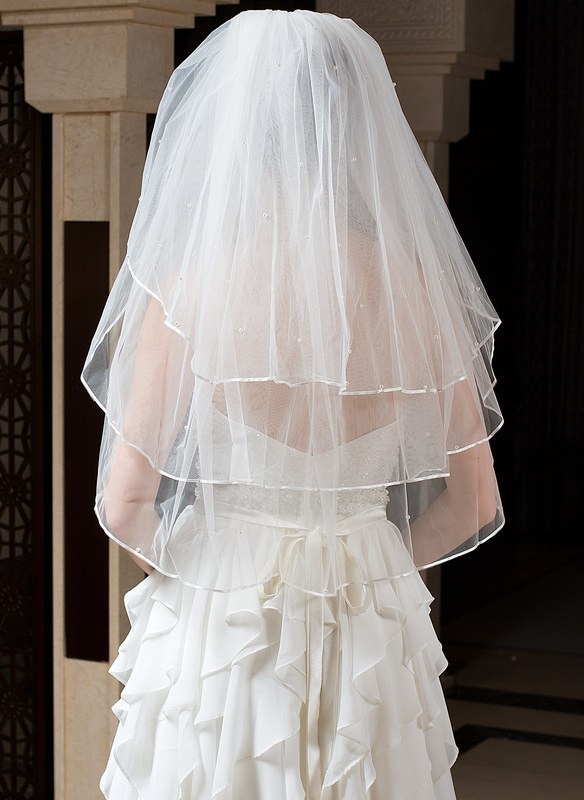 Three-tier Elbow Bridal Veils With Ribbon Edge (006035829) - JJ's House