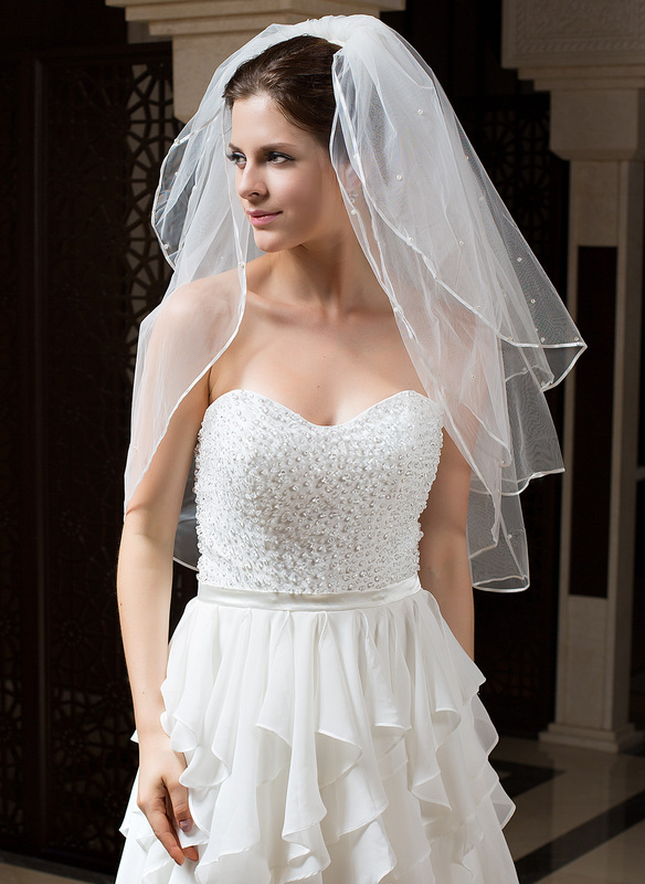 Three-tier Elbow Bridal Veils With Ribbon Edge (006035829) - JJ's House