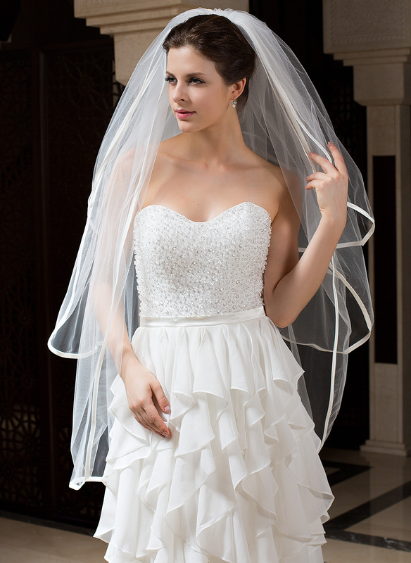 Three-tier Fingertip Bridal Veils With Ribbon Edge (006035807) - JJ's House