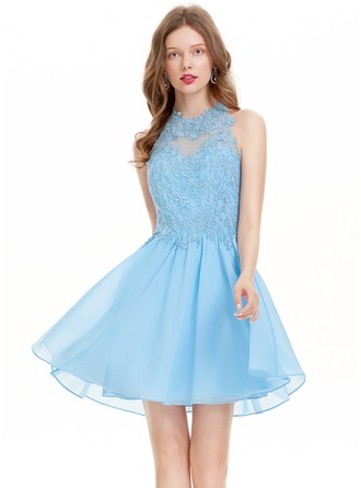 A-Line Scoop Neck Short/Mini Chiffon Homecoming Dress (022127924) - JJ ...