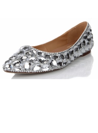 Women's Real Leather Flat Heel Closed Toe Flats With Rhinestone ...