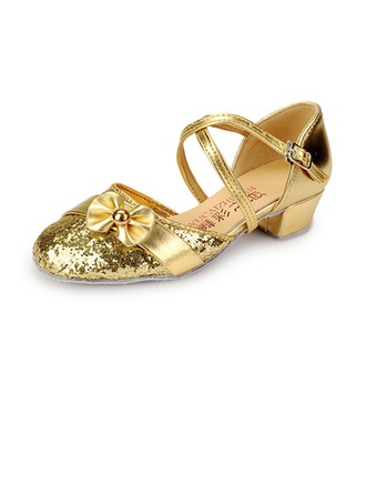 Kids' Leatherette Sparkling Glitter Heels Pumps Ballroom With Ankle ...