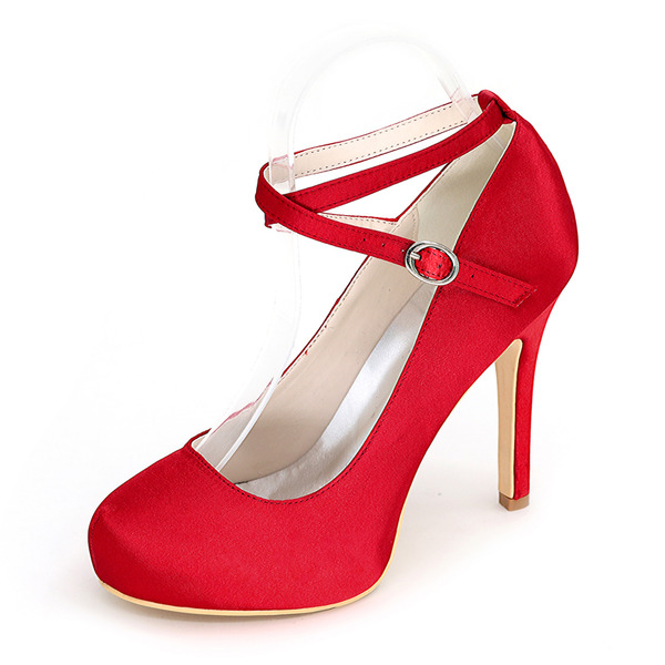 Women's Satin Stiletto Heel Closed Toe Platform Pumps With Buckle ...