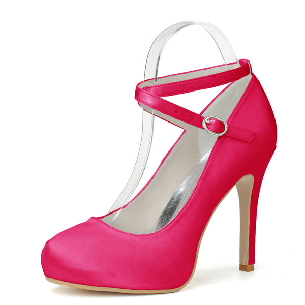 Women's Satin Stiletto Heel Closed Toe Platform Pumps With Buckle ...